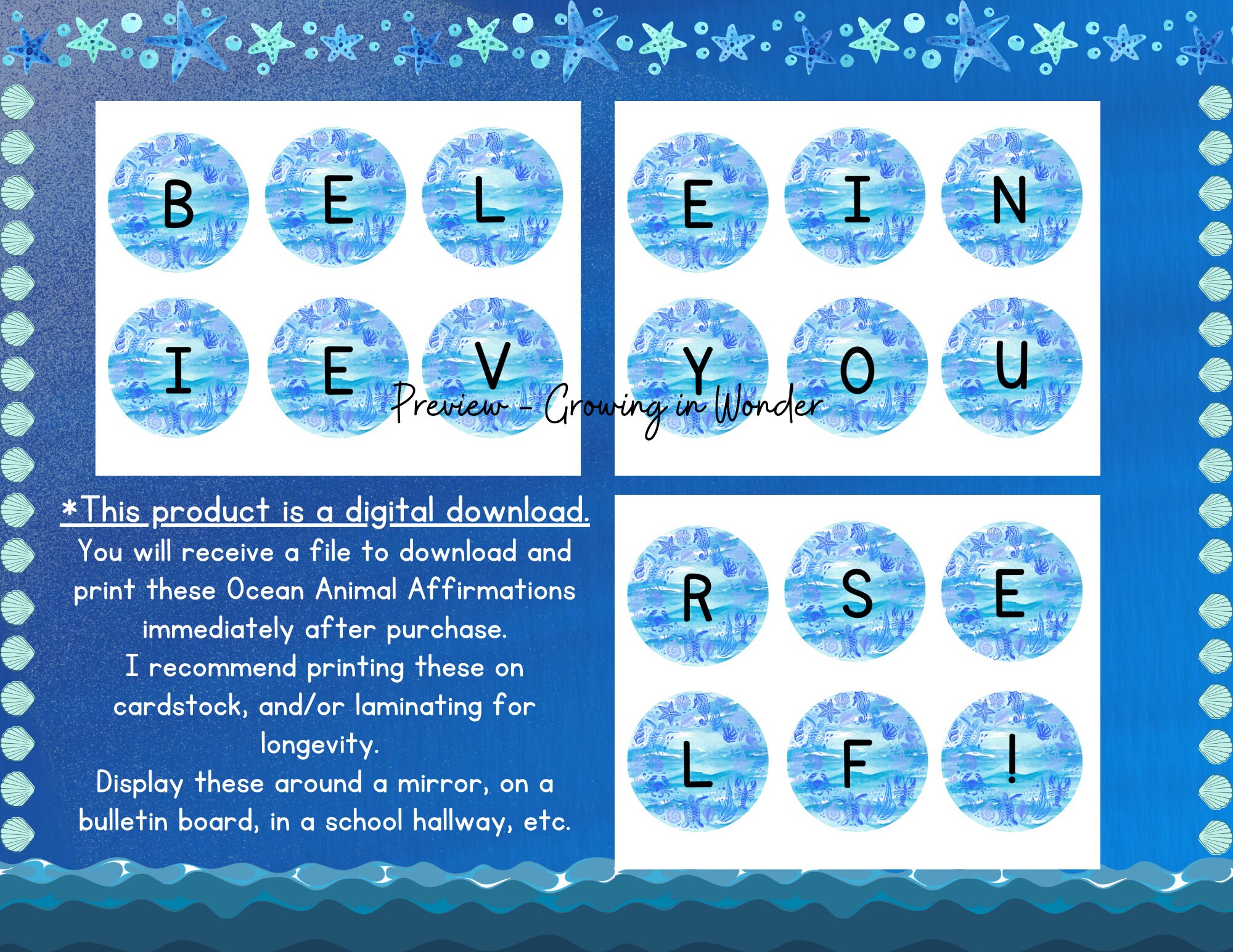 Under the Sea, Ocean Animal Affirmation Station - Etsy