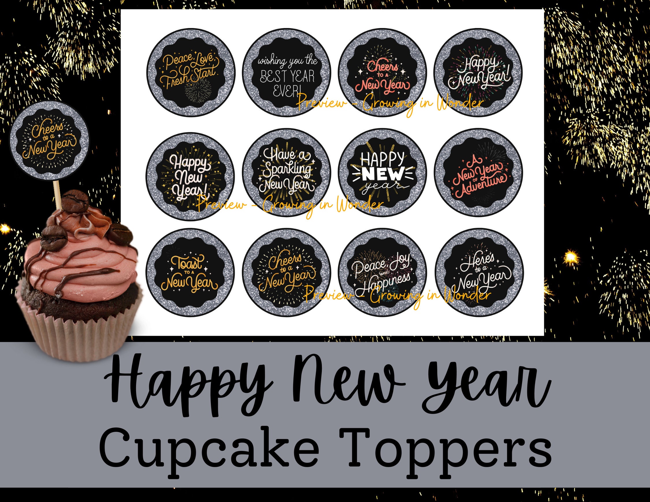 Happy New Year Cupcake Toppers, Printable - Etsy