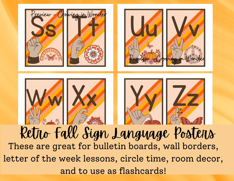 Fall Retro Alphabet Sign Language Cards, ASL Posters - Etsy