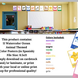 Spanish Color Posters, Ocean Animal Spanish Classroom Printable Decor ...