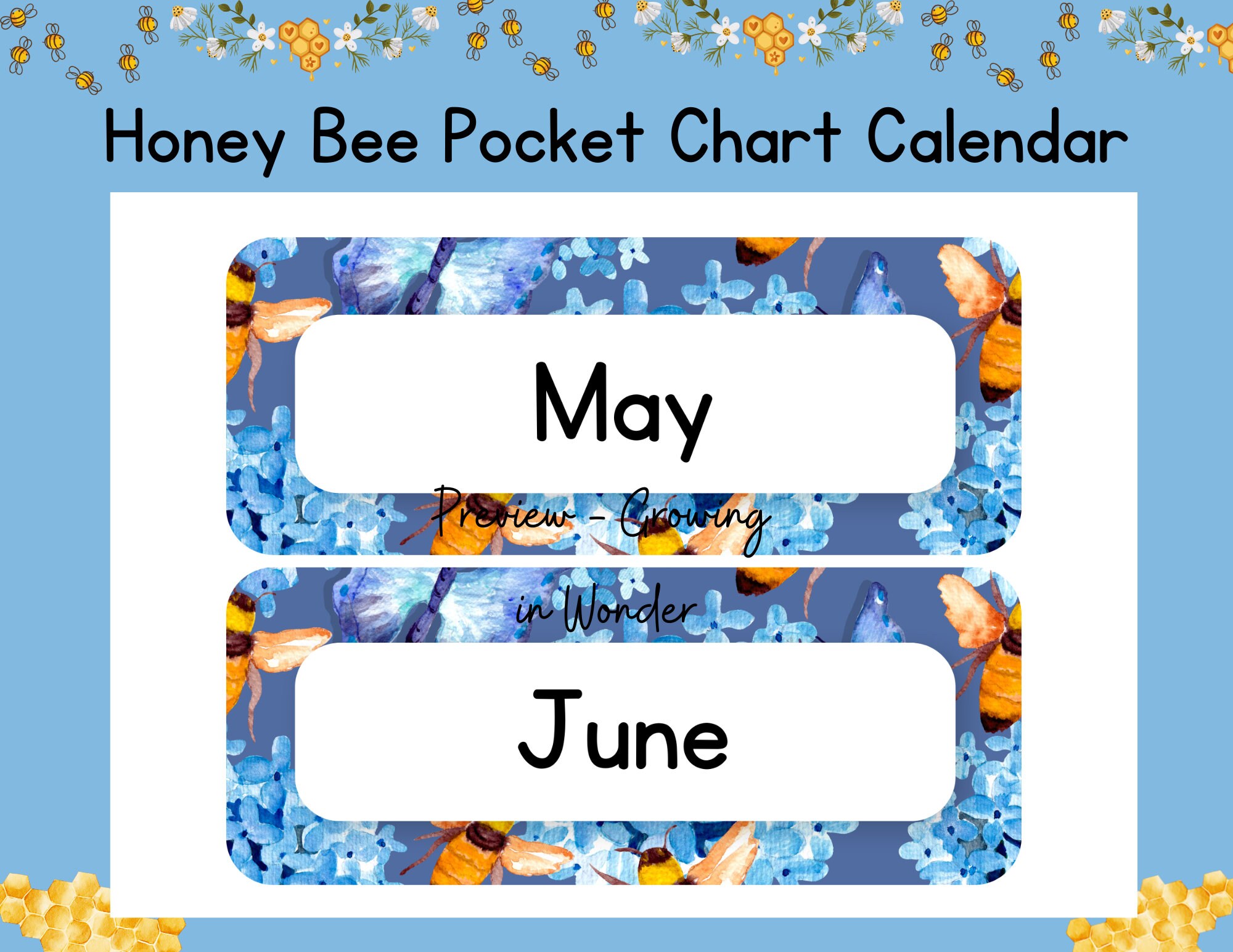 Bee Classroom Calendar, Printable Pocket Chart Calendar - Etsy
