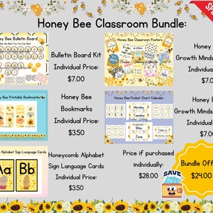 Honey Bee Classroom Bundle: Bulletin Board Kit, Bookmarks, Alphabet ...
