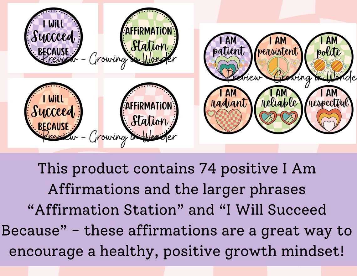 Groovy Retro Heart Positive Affirmations, Affirmation Station ...