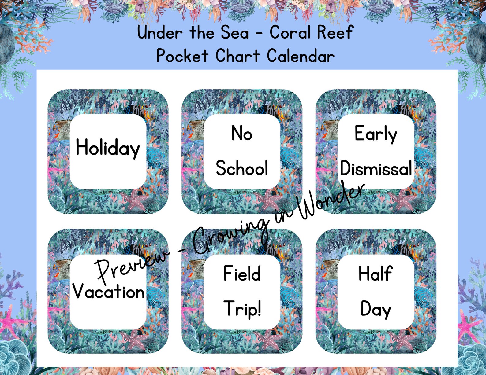 Ocean Theme Pocket Chart Calendar, Under the Sea Classroom - Etsy