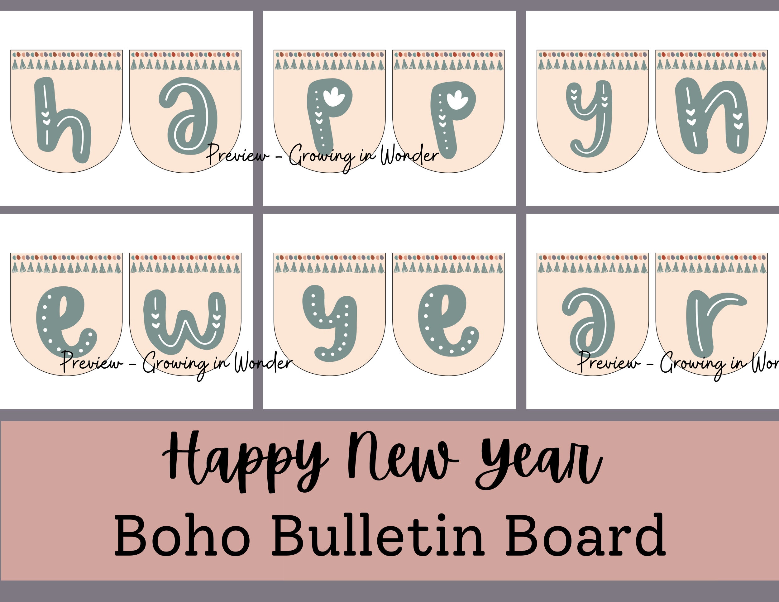 Happy New Year Boho Bulletin Board, Door Decor, Classroom Writing ...