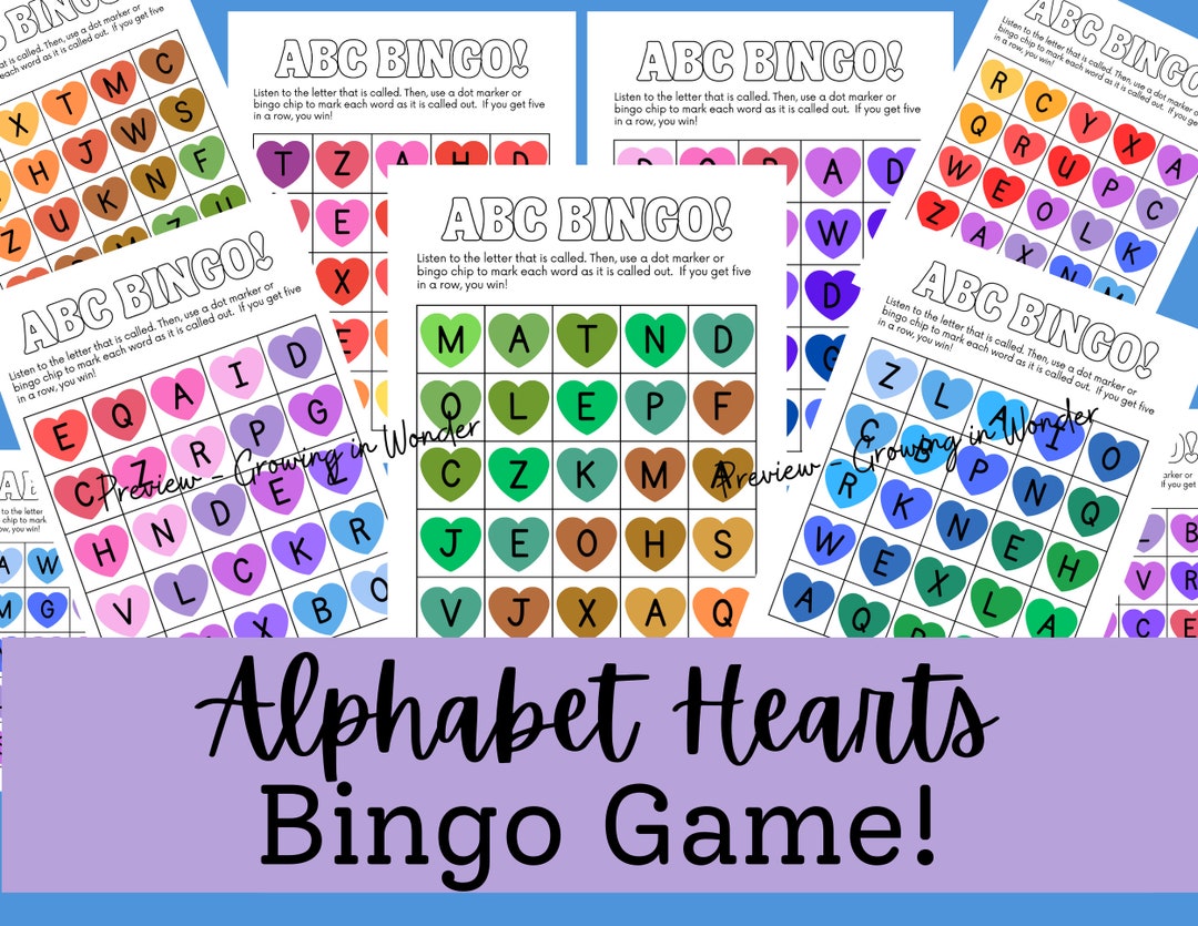 Alphabet Heart Bingo, ABC Valentine Printable Classroom Bingo Game - Etsy