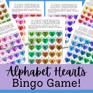 Alphabet Heart Bingo, ABC Valentine Printable Classroom Bingo Game - Etsy