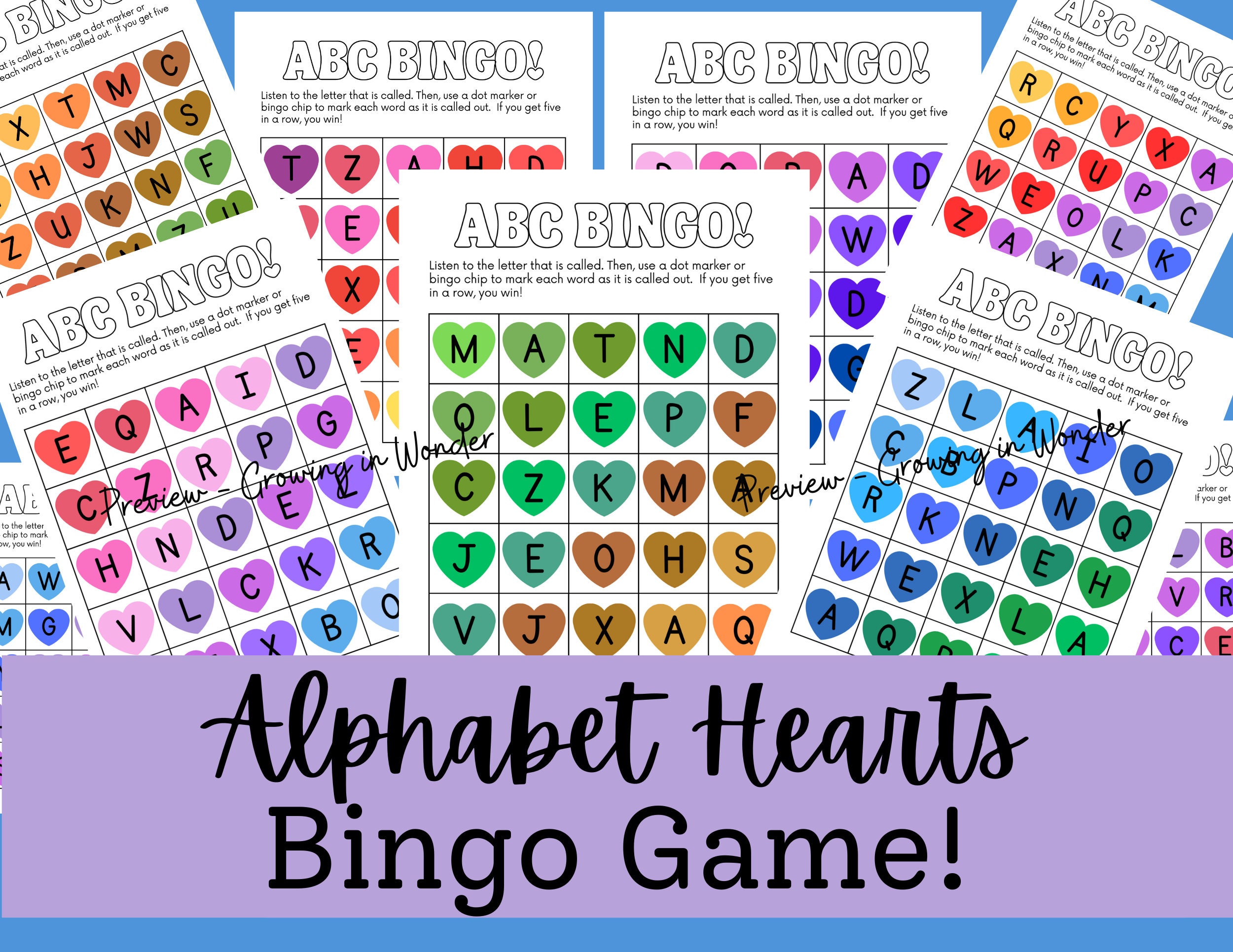 Alphabet Heart Bingo, ABC Valentine Printable Classroom Bingo Game - Etsy