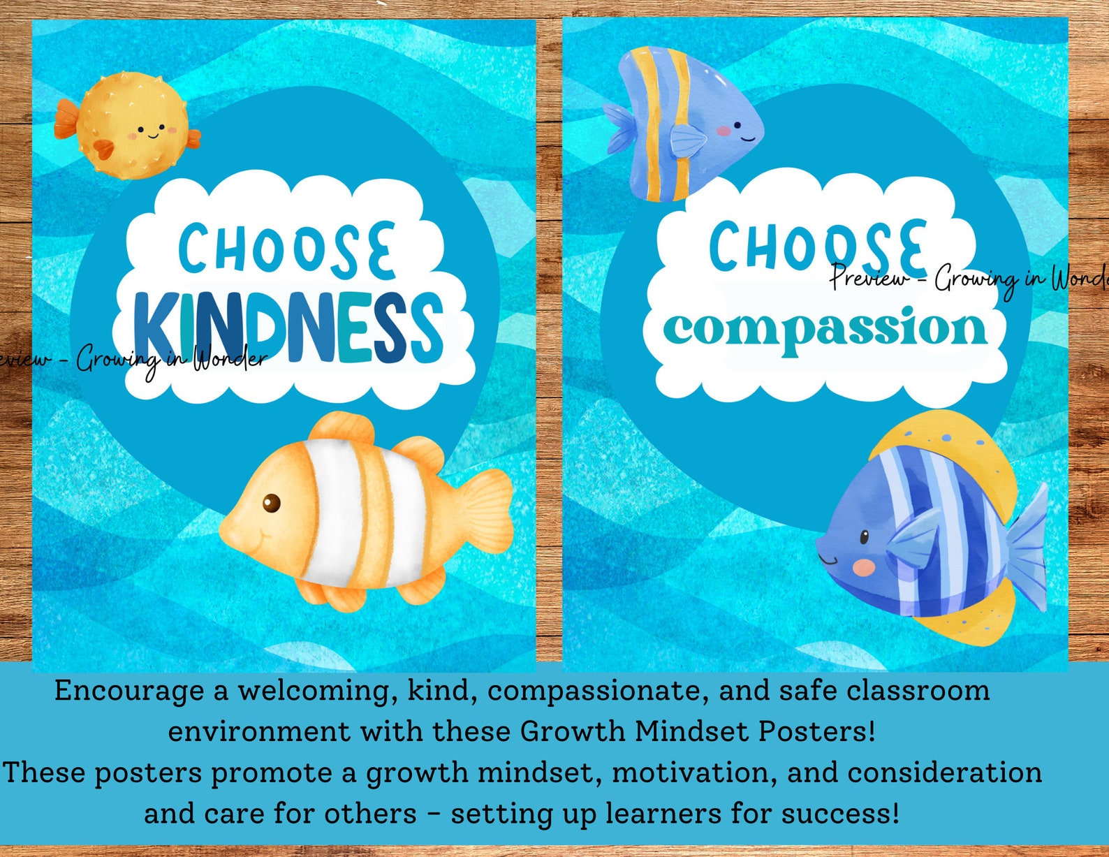 Under the Sea Growth Mindset Printable Posters, Ocean Theme Classroom ...