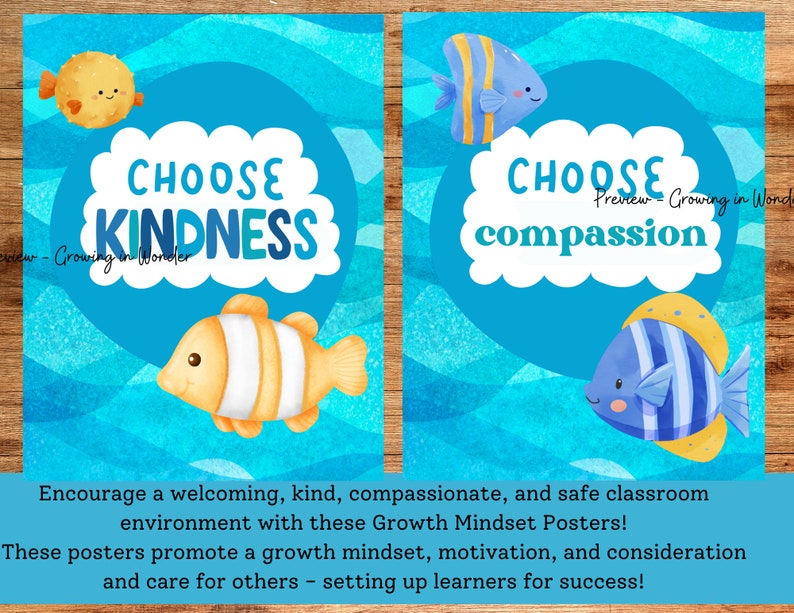 Under the Sea Growth Mindset Printable Posters, Ocean Theme Classroom ...