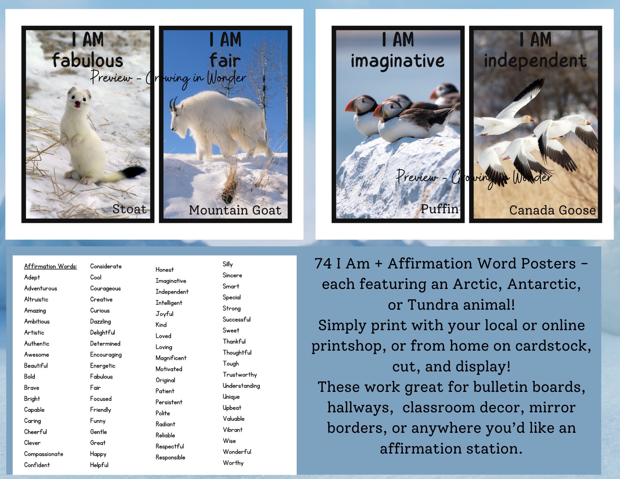 Positive Affirmation Printable Classroom Posters: Winter, Arctic ...
