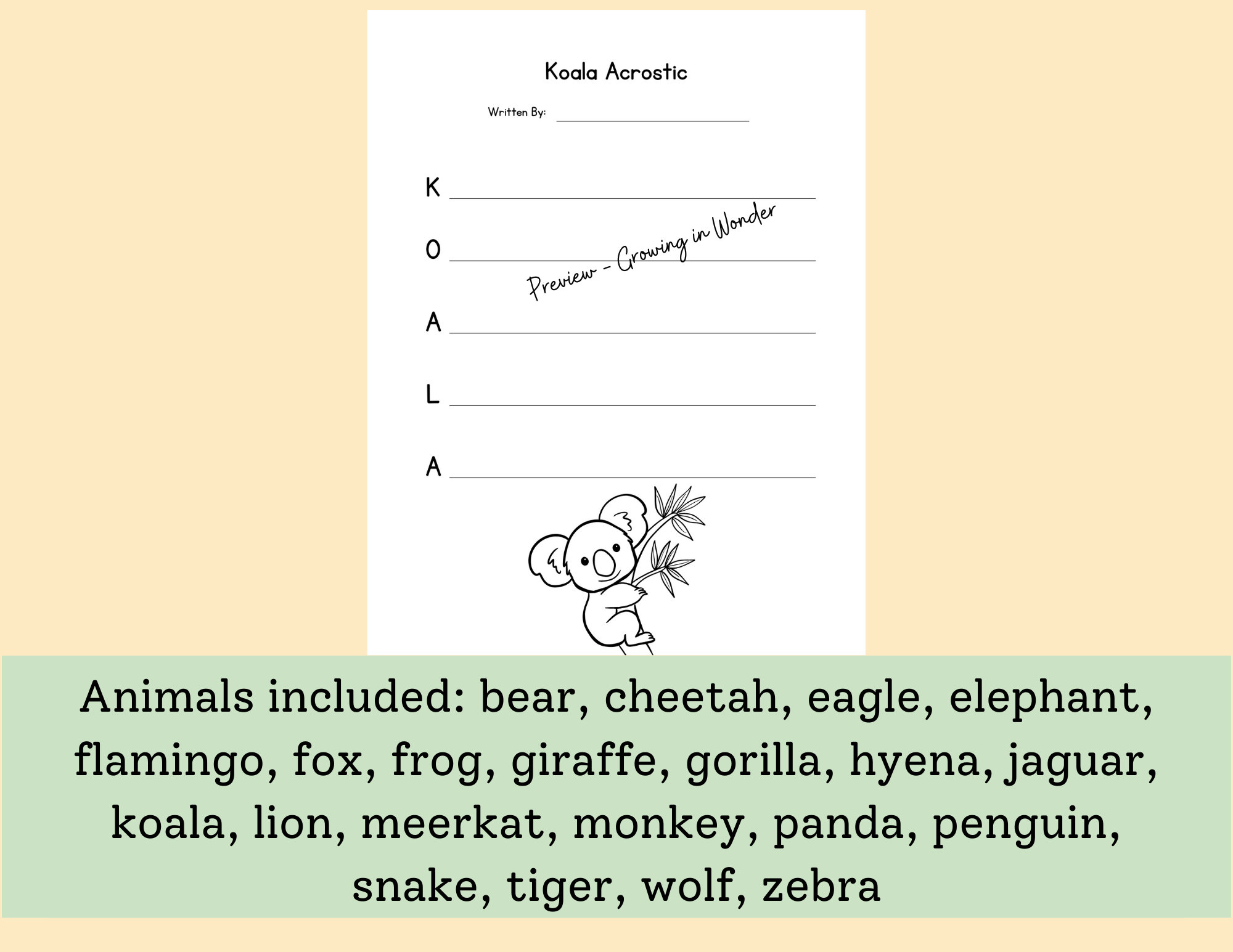 Animal Acrostic Poetry Templates, Classroom Poetry Worksheets - Etsy