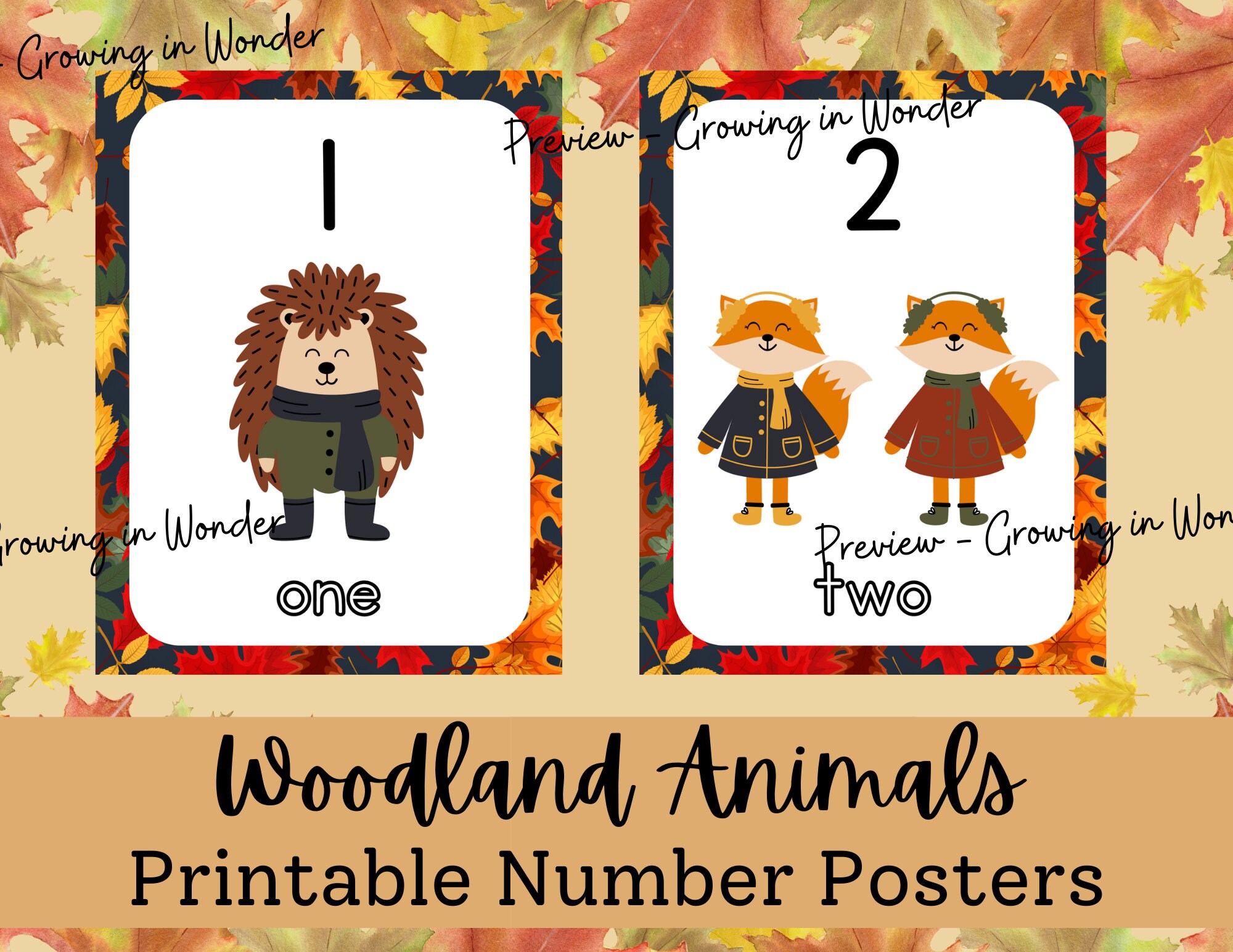 Woodland Animals Number Posters, Printable Fall Classroom Decor - Etsy