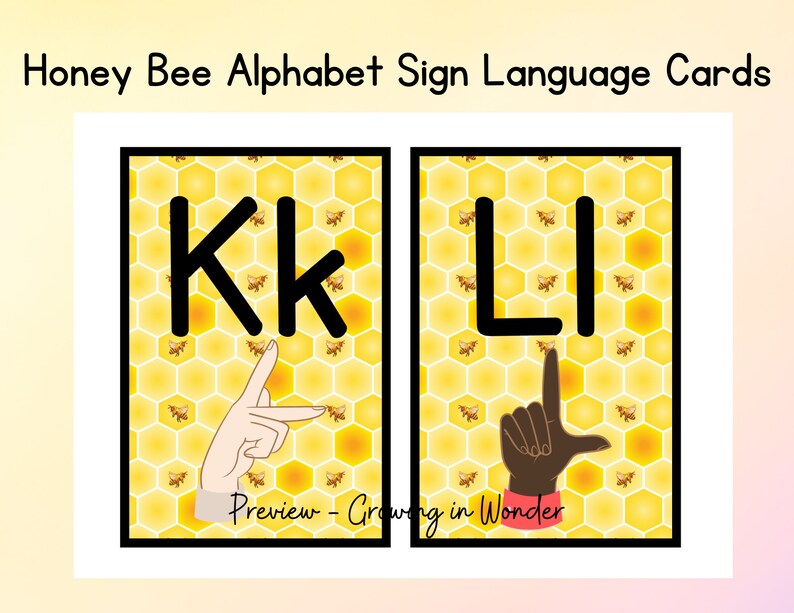 Honey Bee Printable Alphabet Cards, Sign Language Alphabet Flashcards ...