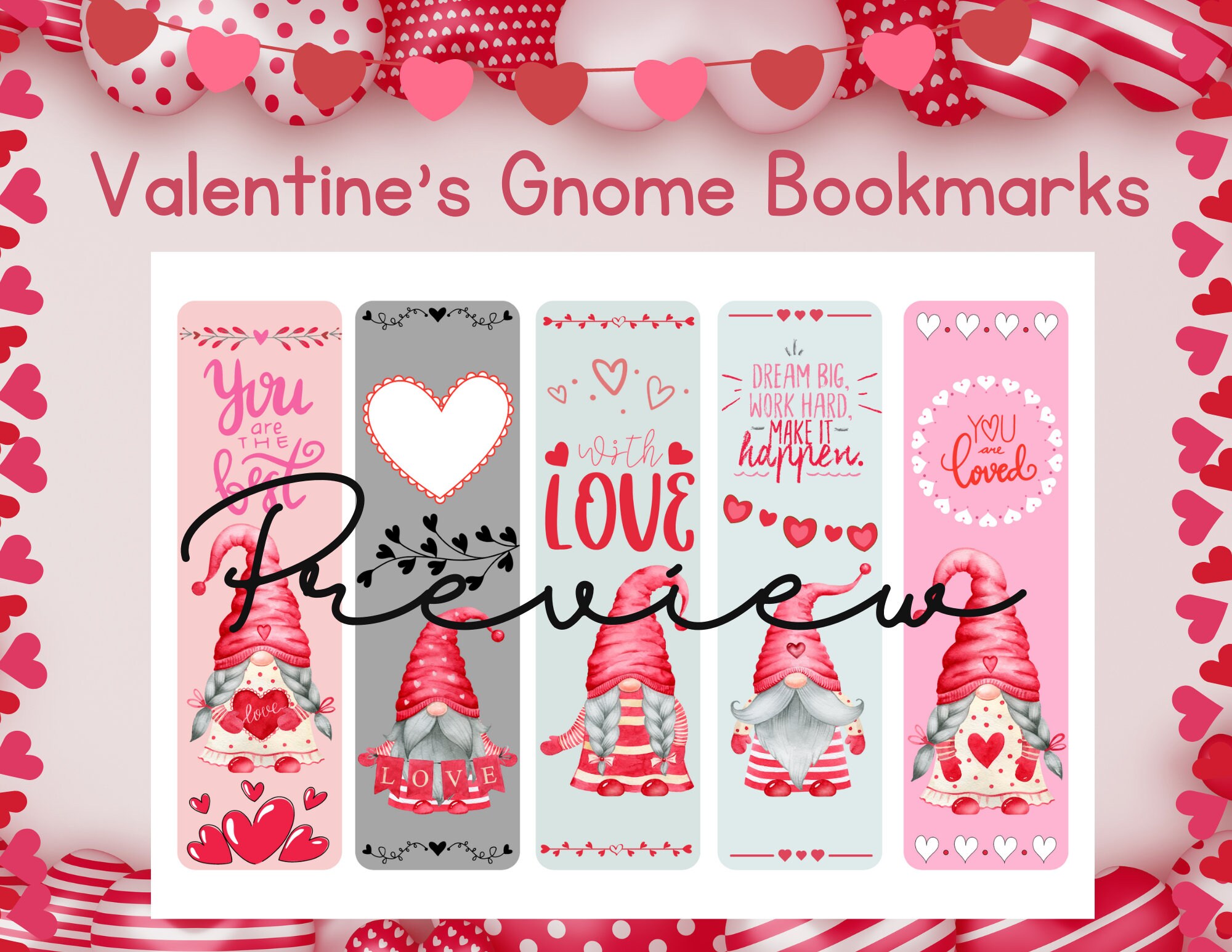 Valentine's Day Gnome Bookmarks Printable - Etsy