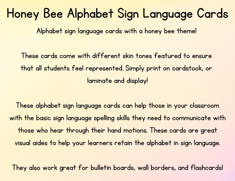 Honey Bee Printable Alphabet Cards, Sign Language Alphabet Flashcards ...