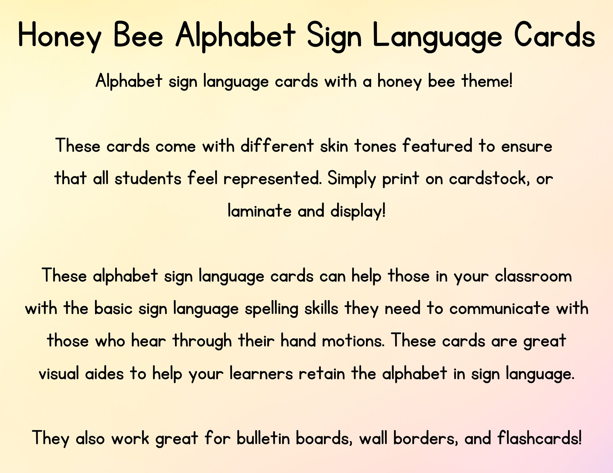 Honey Bee Printable Alphabet Cards, Sign Language Alphabet Flashcards ...