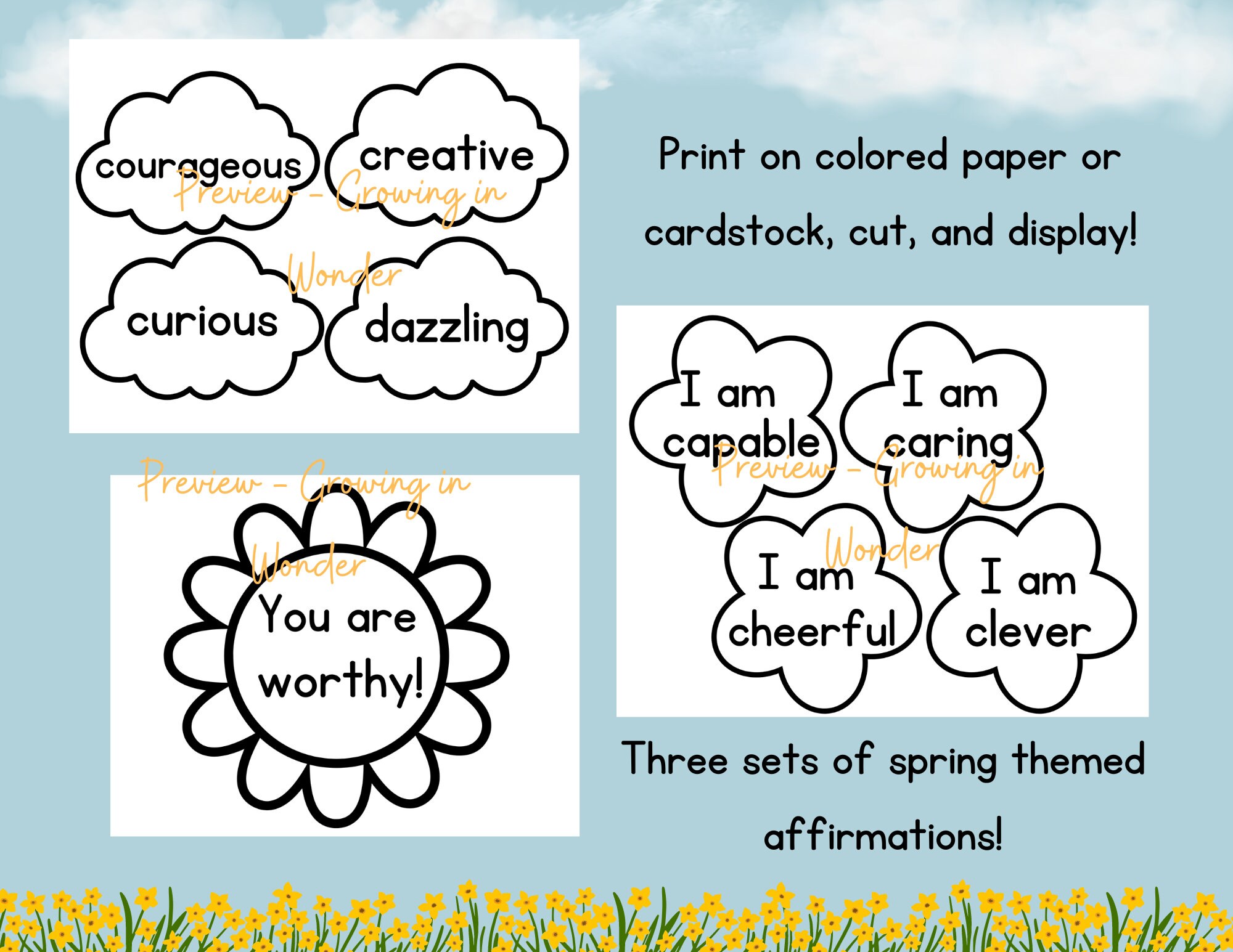 Positive Affirmations, Spring Theme - Etsy