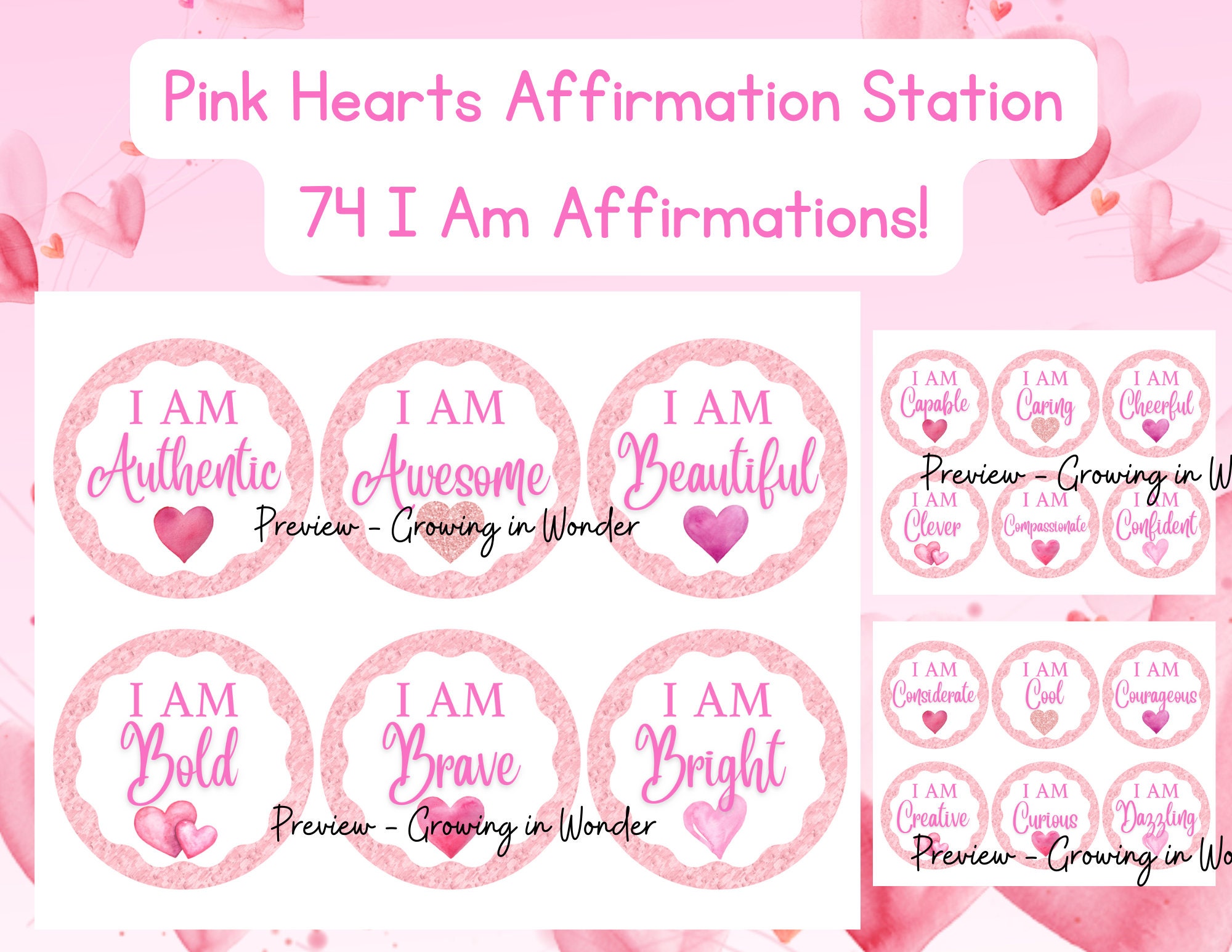 Pink Heart Affirmation Station, Mirror Border, Positive Affirmations - Etsy