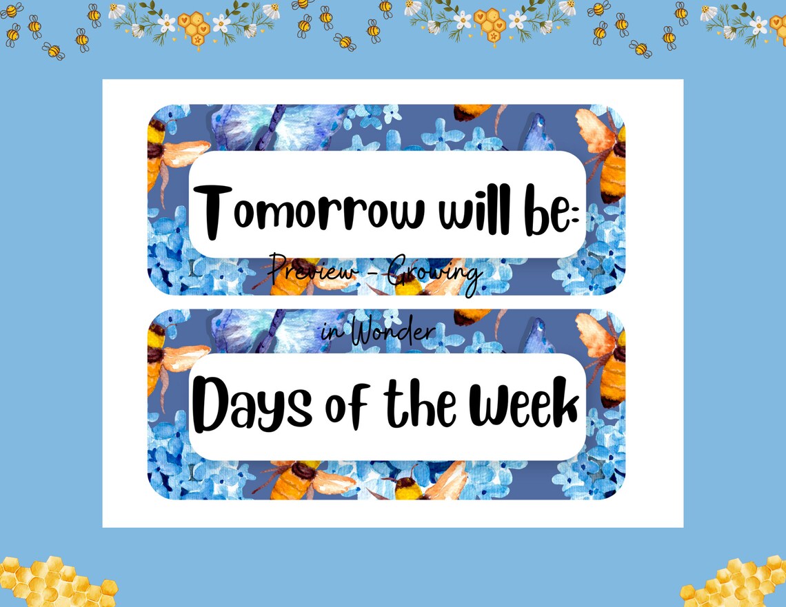 Honey Bee Days of the Week blue Background Watercolor - Etsy