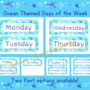 Ocean Themed Days of the Week Printable Cards, Calendar - Etsy