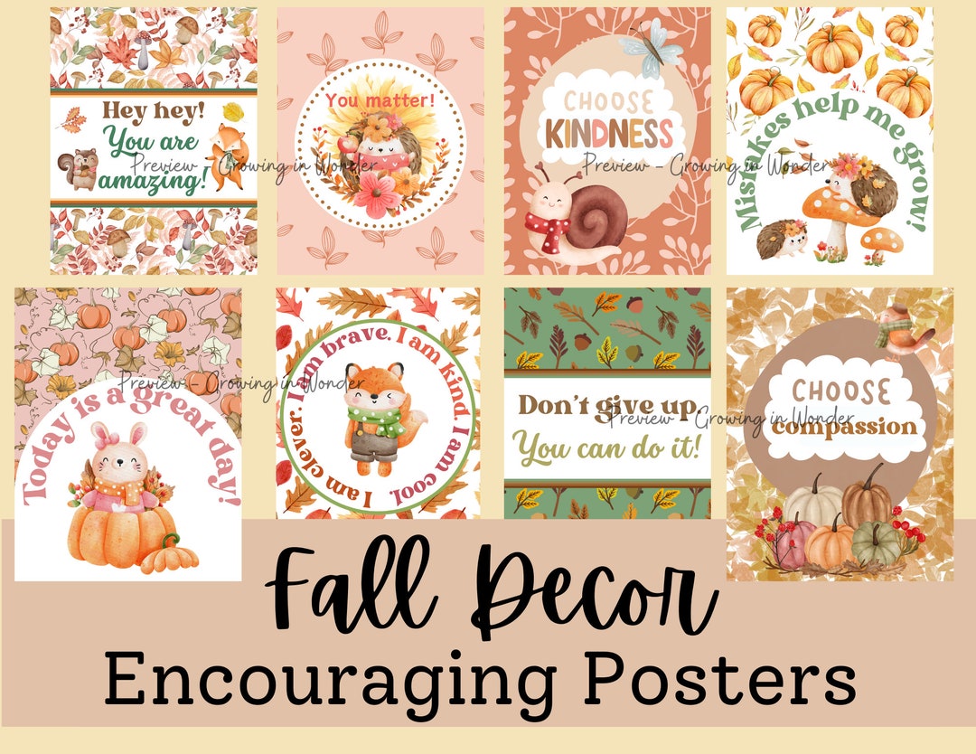 Fall Theme Printable Posters, Classroom Growth Mindset Bulletin Board ...