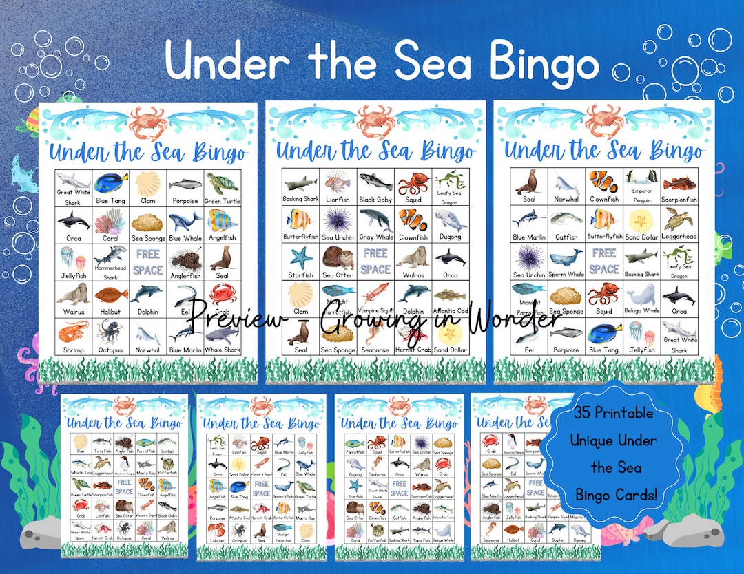 Under the Sea Bingo, Ocean Animal Printable Bingo Game - Etsy