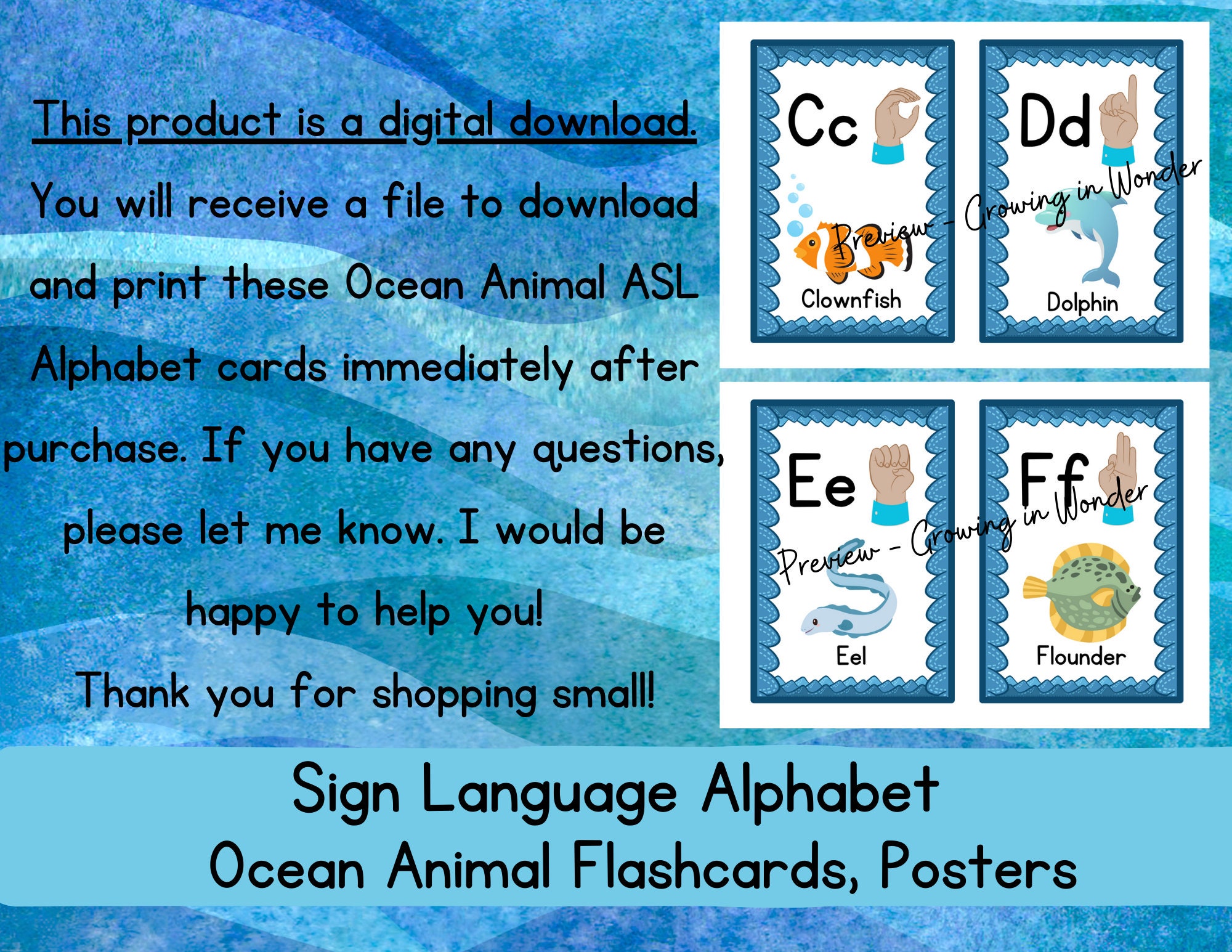 Sign Language Alphabet Ocean Animal Flashcards, Posters, Under the Sea ...