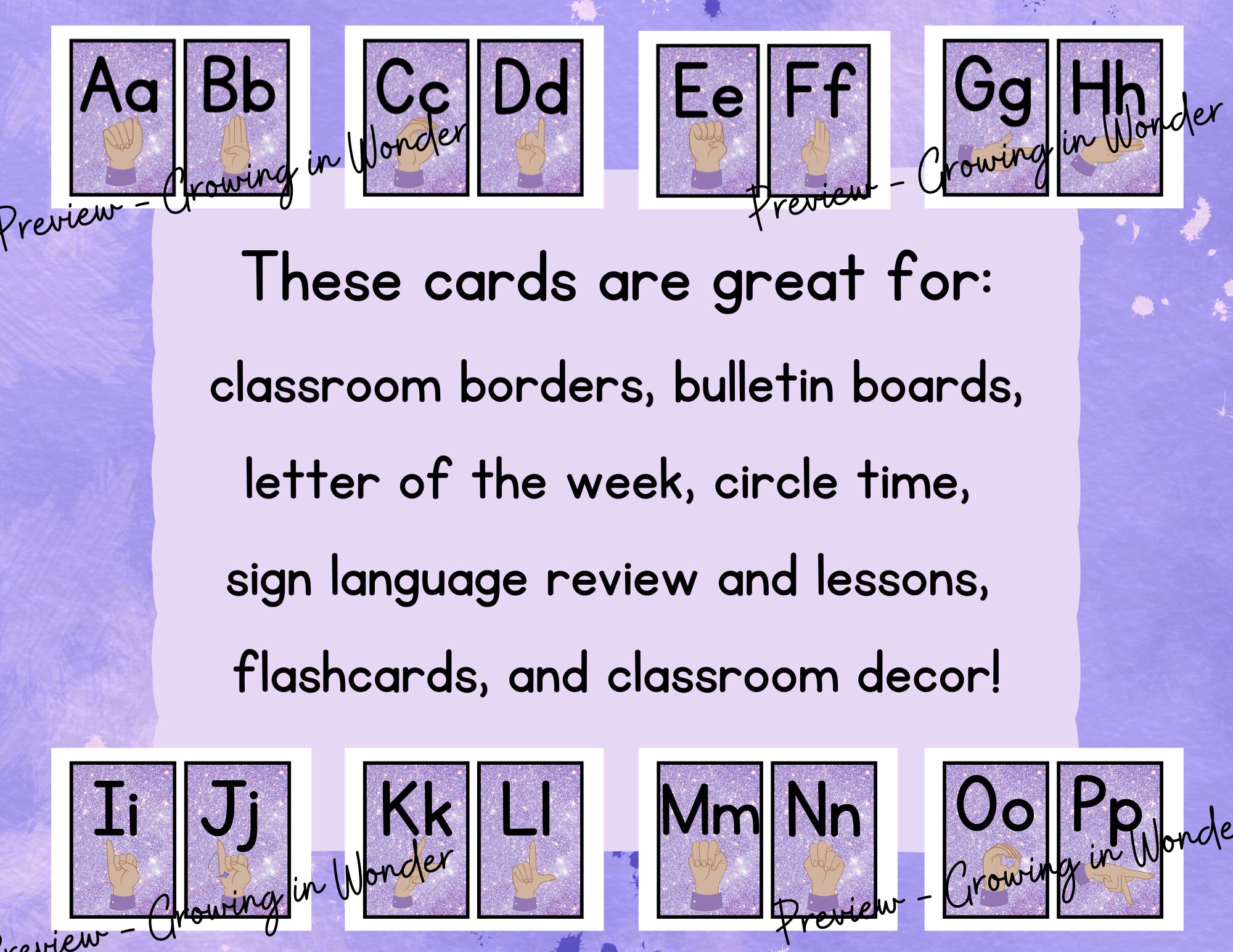 Purple Alphabet Sign Language Flashcards Posters - Etsy
