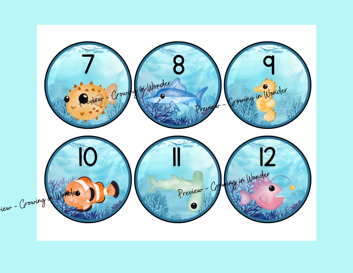 Under the Sea, Ocean Theme Numbers, Groups, and Table Labels 1-20 - Etsy