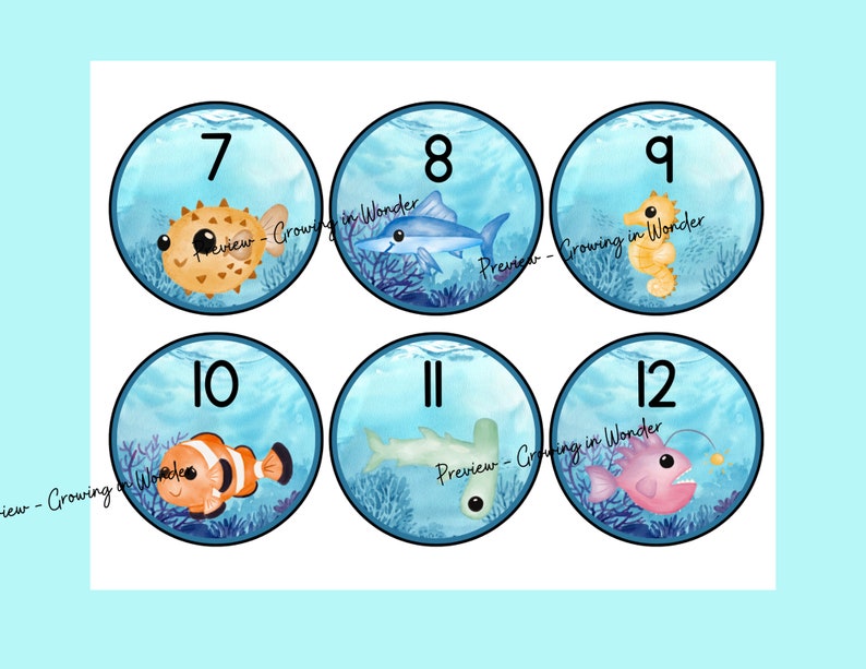 Under the Sea, Ocean Theme Numbers, Groups, and Table Labels 1-20 - Etsy