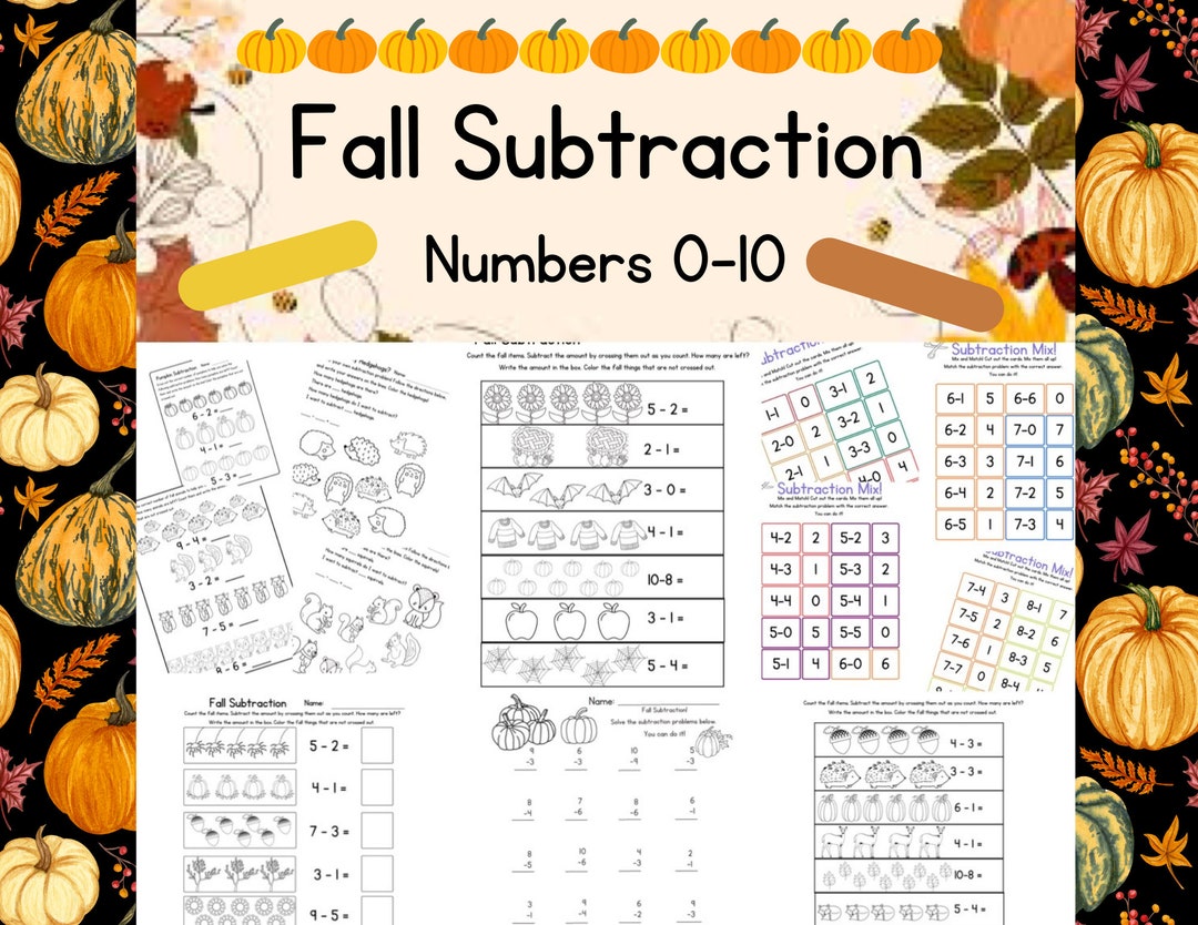 Fall Subtraction Worksheets and Activities - Etsy