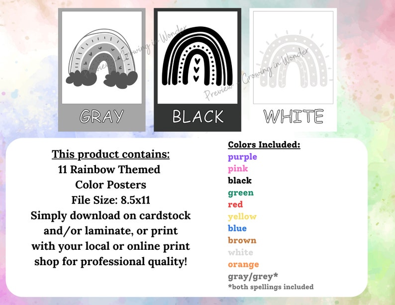 Rainbow Color Posters, Printable Classroom Posters/flashcards - Etsy