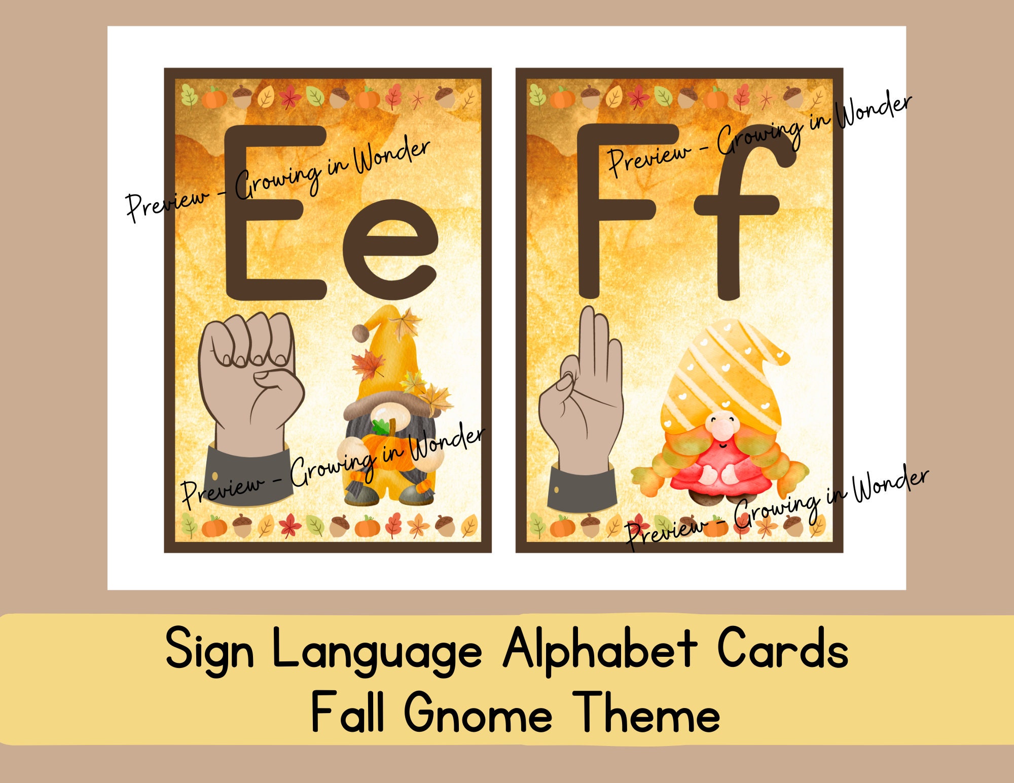 Fall Gnome Alphabet Sign Language Cards, Printable ASL Posters - Etsy
