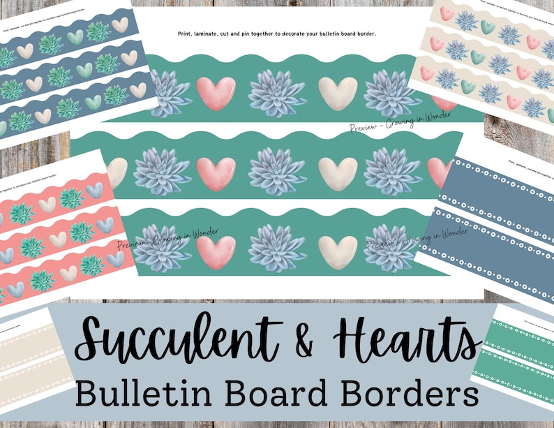 Pastel Succulents & Hearts Bulletin Board Borders - Etsy