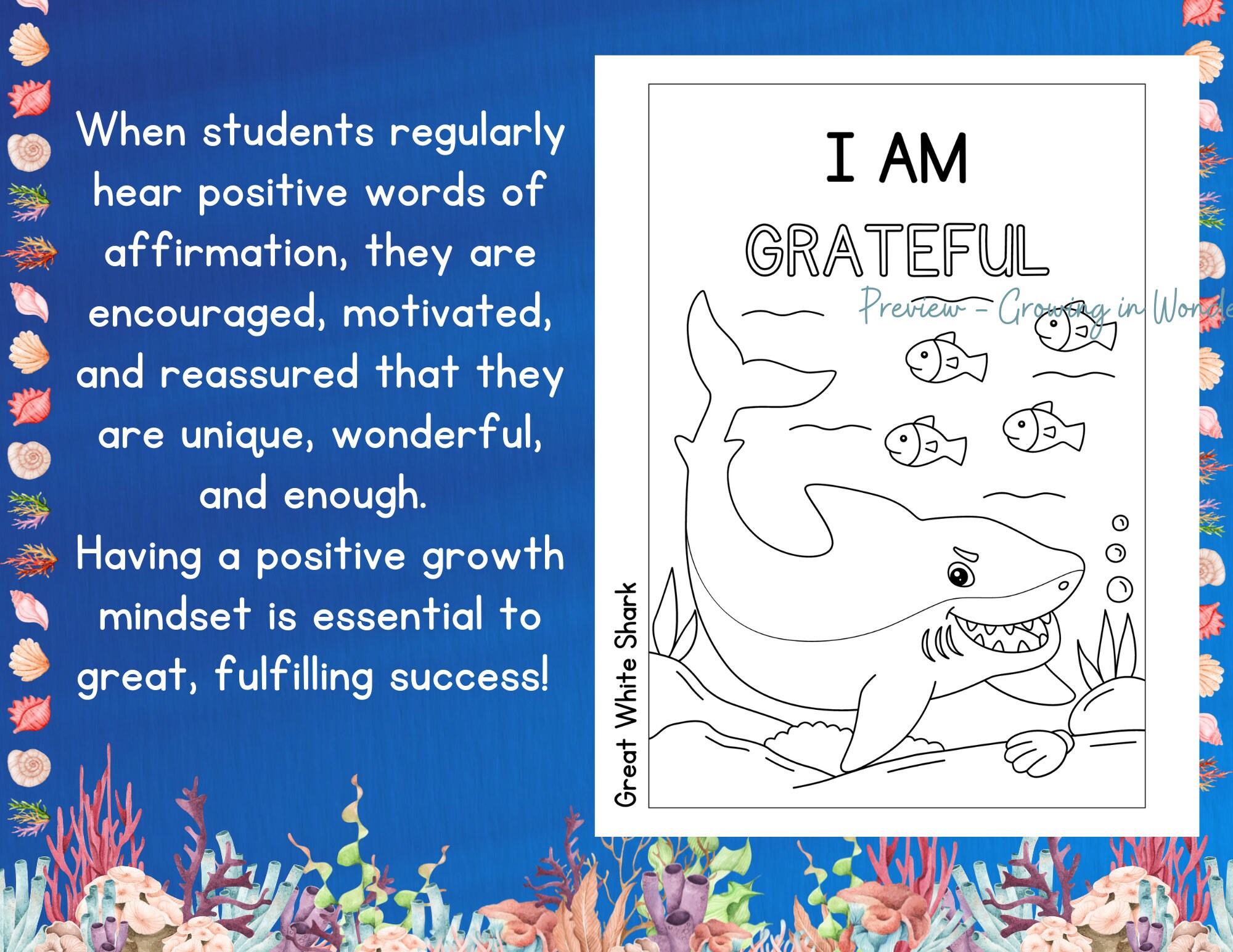 Ocean Animal Growth Mindset Coloring Pages, Under the Sea Activity - Etsy