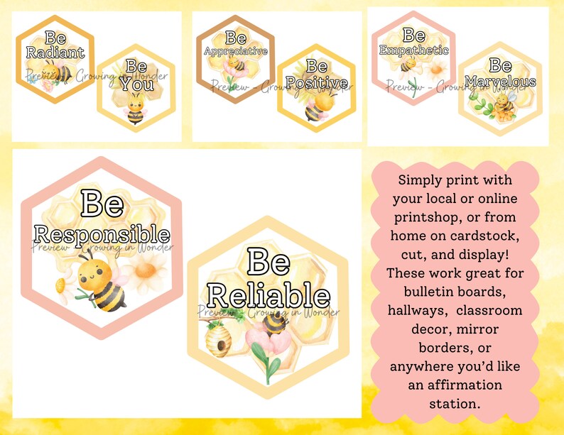 Honey Bee Classroom Decor, Positive Affirmations - Etsy