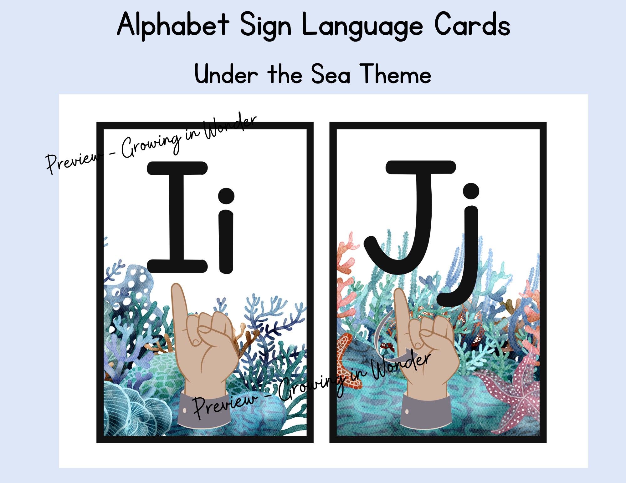 Under the Sea Sign Language Alphabet Printable Flashcards - Etsy