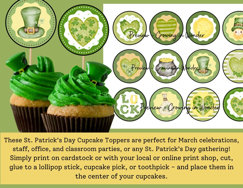 St. Patrick's Day Cupcake Toppers: Printable Decorations (PDF) - Etsy