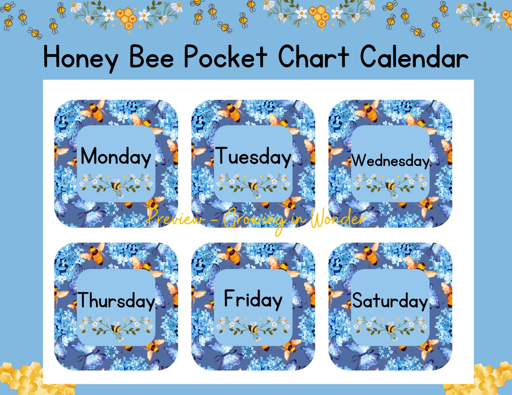 Bee Classroom Calendar, Printable Pocket Chart Calendar - Etsy