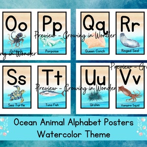 Ocean Animal Alphabet Posters Watercolor Theme Under the Sea - Etsy