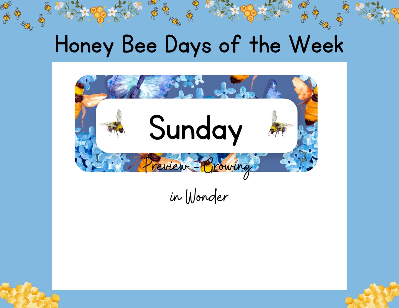 Honey Bee Days of the Week blue Background Watercolor - Etsy