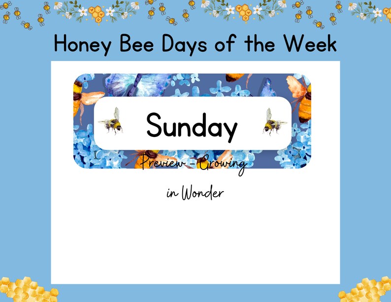 Honey Bee Days of the Week blue Background, Watercolor Honeybees - Etsy