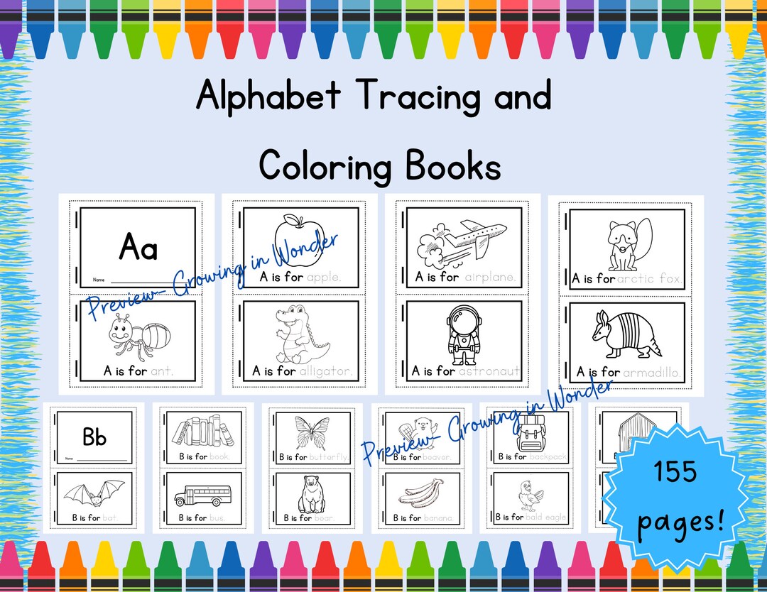 Alphabet Tracing and Coloring Books, A-Z, Printable, Back to School ...