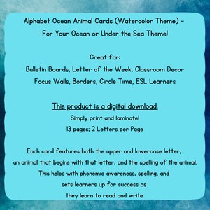 Ocean Animal Alphabet Posters, Watercolor Theme, Under the Sea Decor - Etsy