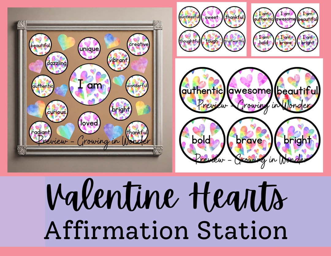 Valentine Hearts Affirmation Station, Positive Affirmations, Classroom ...