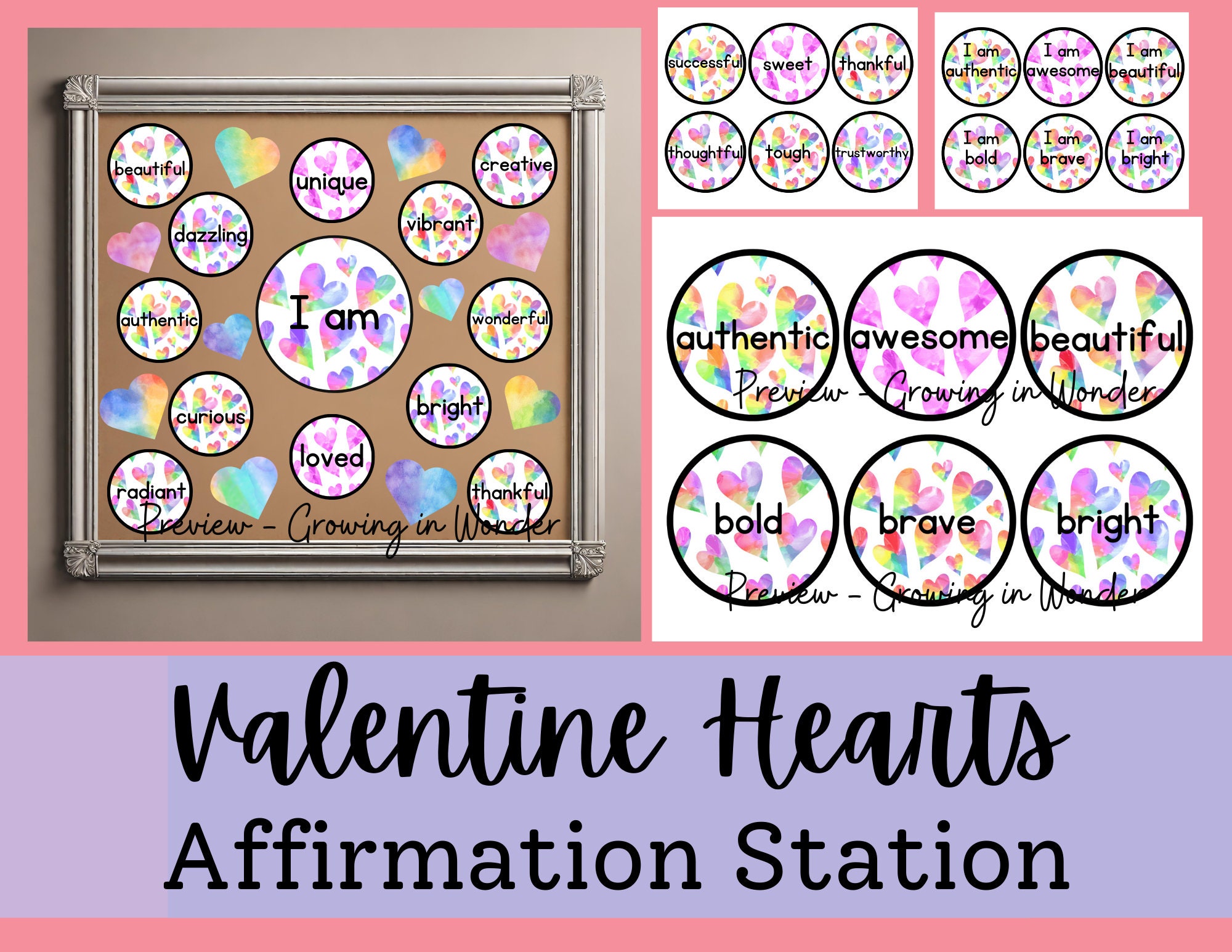 Valentine Hearts Affirmation Station, Positive Affirmations, Classroom ...