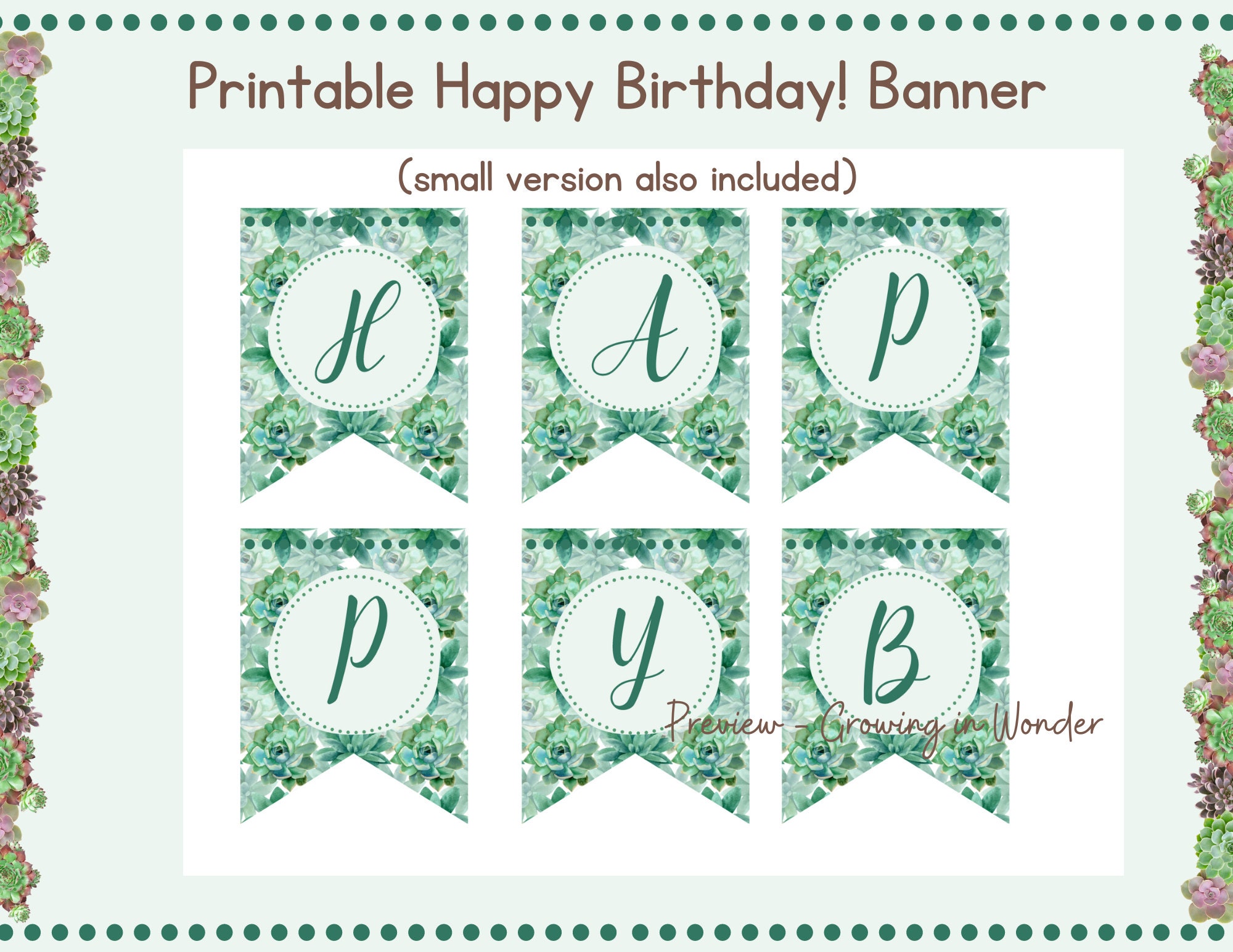 Printable Happy Birthday Banner, Succulent Plant Theme - Etsy