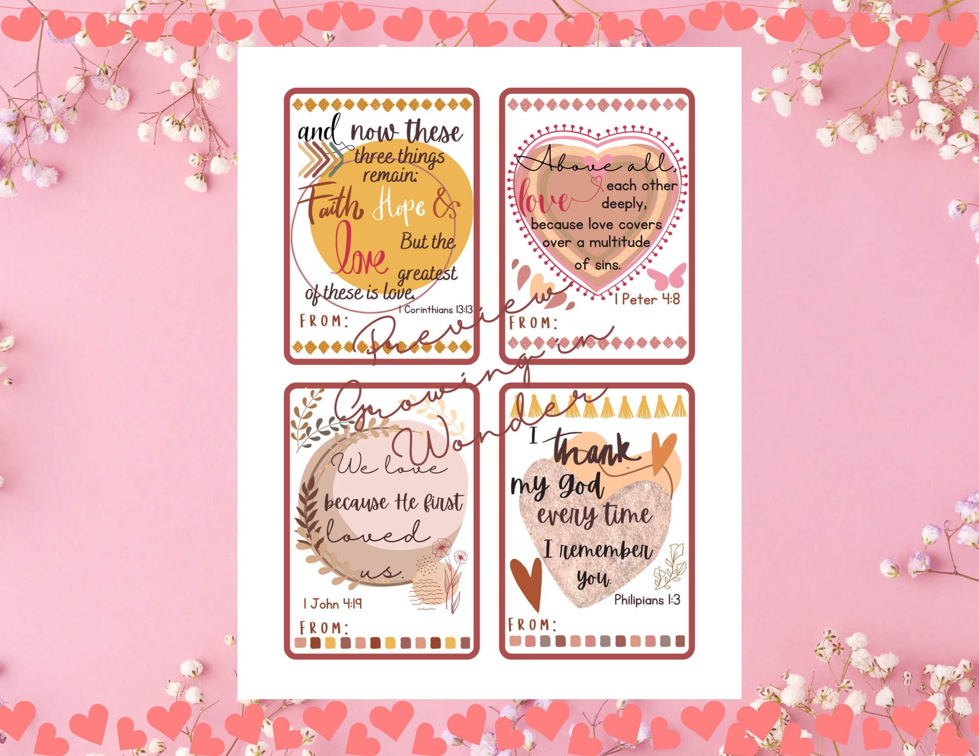 Bible Verse Printable Valentine's Day Cards, Boho - Etsy