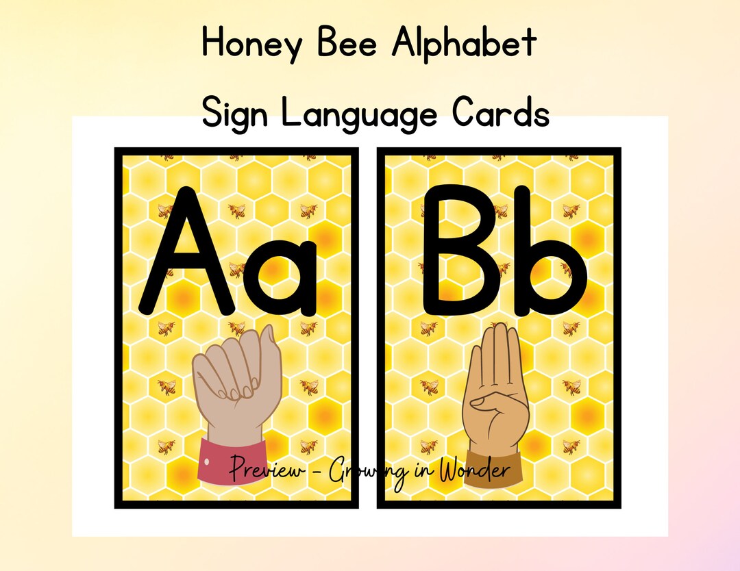 Honey Bee Printable Alphabet Cards, Sign Language Alphabet Flashcards ...